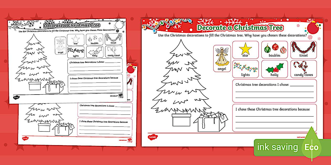 Decorate a Christmas Tree Worksheet (Teacher-Made) - Twinkl