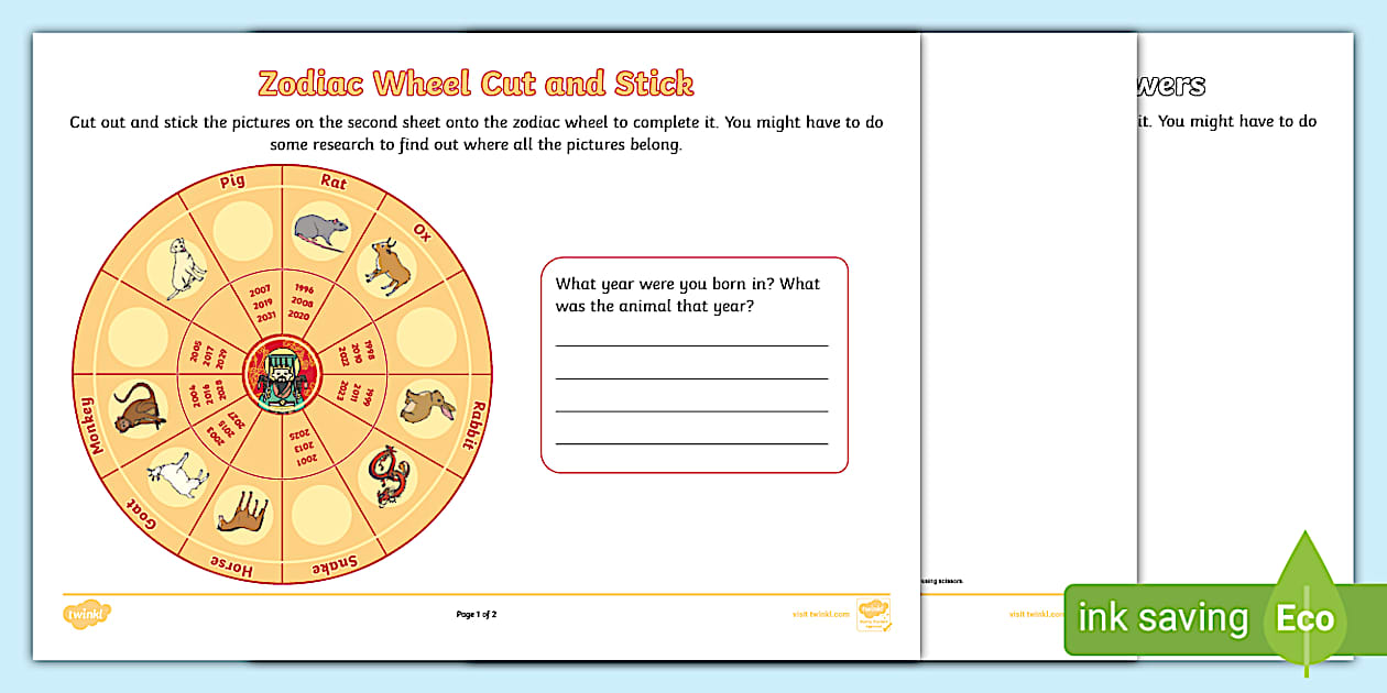 Year of the Rabbit Chinese Zodiac Wheel Cut and Stick Activity