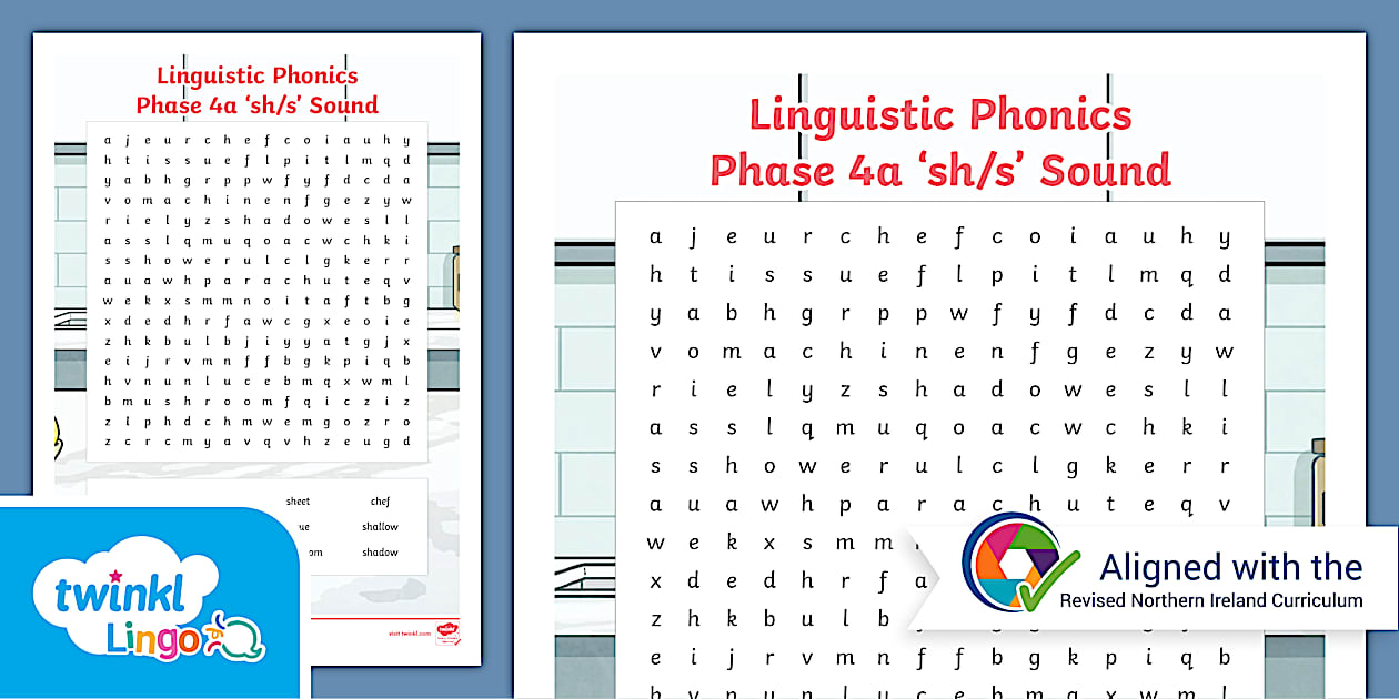 NI Linguistic Phonics Phase 4a 'sh/s' Sound Word Search
