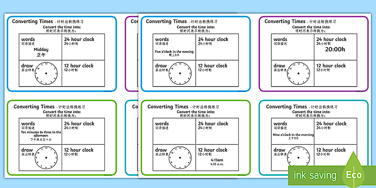 Converting Time Challenge Cards English/Mandarin Chinese - Converting Time