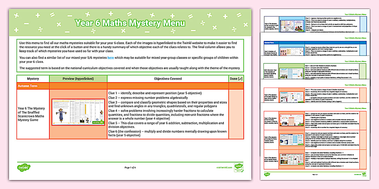 👉 Year 6 Maths Mystery Menu (Teacher-Made) - Twinkl