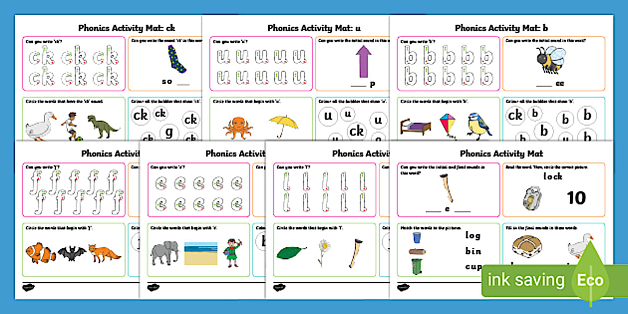 EYFS ck, u, b, f, e, l Phonics Activity Mats (teacher made)