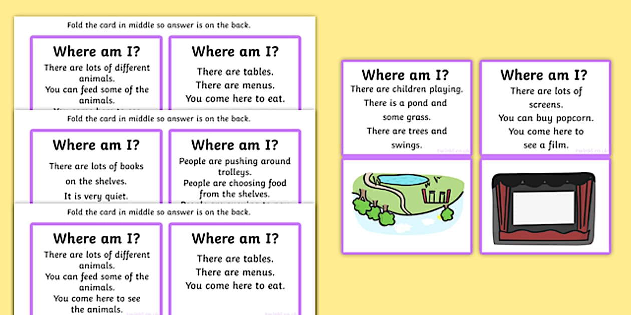 Editable Where Am I? Guessing Game Cards (teacher made)