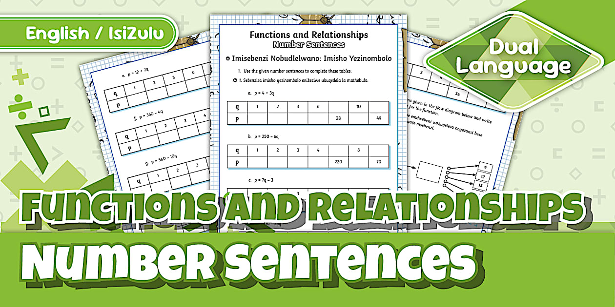 Functions and Relationships – Number Sentences Activity Sheet