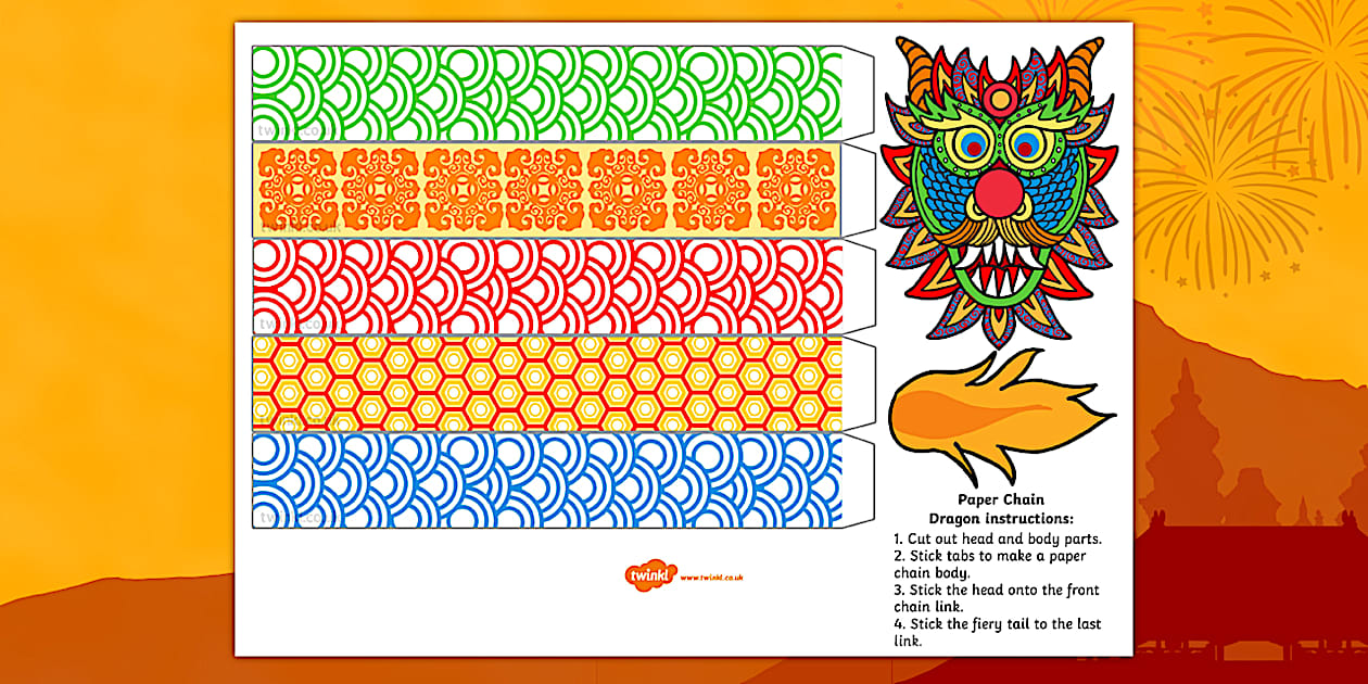 Chinese New-Year Paper Chain Craft Dragon - chinese new year