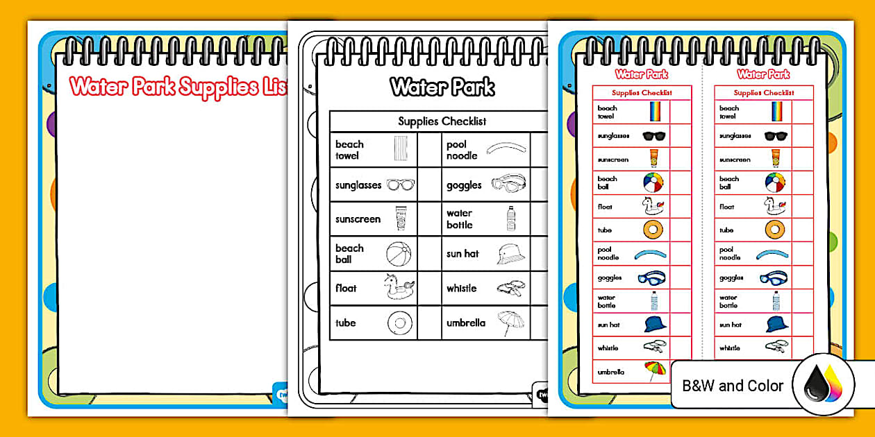 Water Park Dramatic Play Supplies Checklist (teacher made)