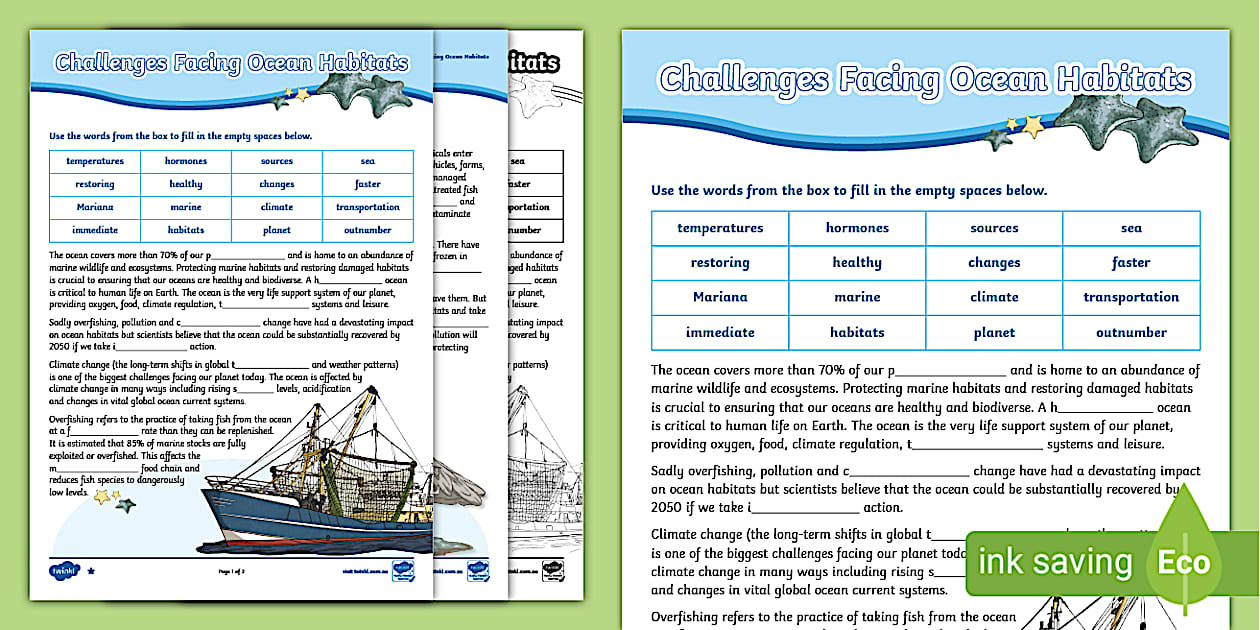 Challenges Facing Ocean Habitats Differentiated Cloze