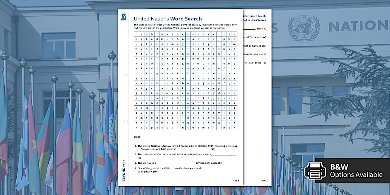 United Nations Word Search (teacher made) - Twinkl