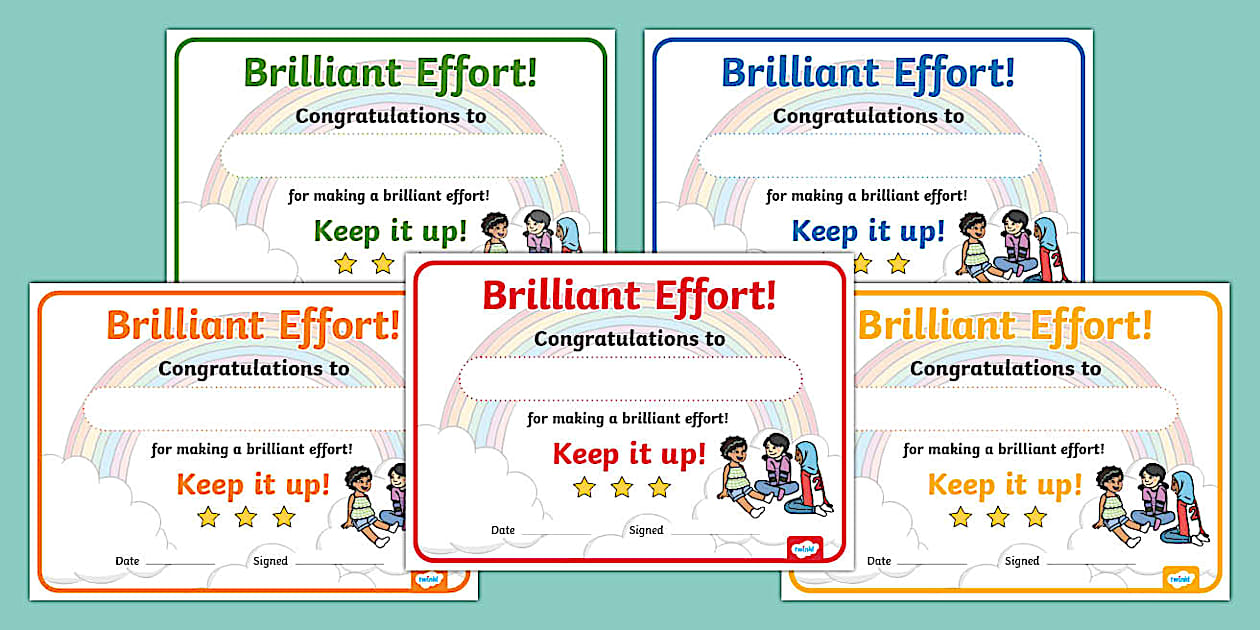 Brilliant Effort Early Years Certificates - Twinkl