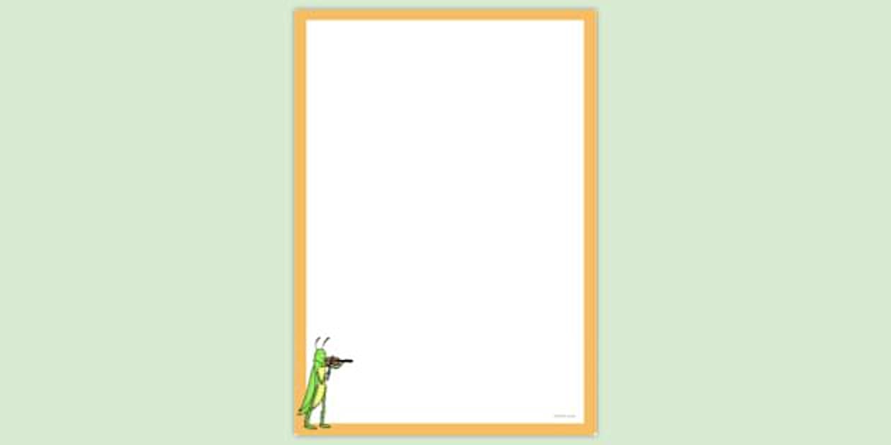 Simple Blank Grasshopper Playing Violin Page Border - Twinkl