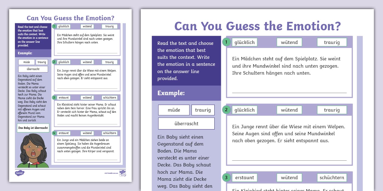 Emotions - German Reading Comprehension (Teacher-Made)