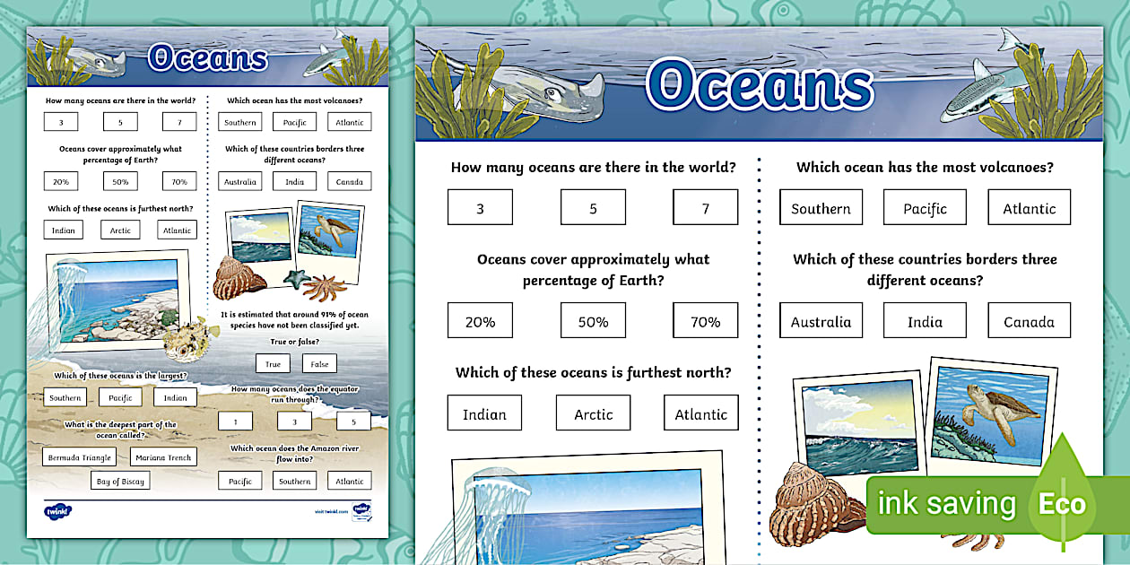 Oceans Paper Quiz (teacher made) - Twinkl