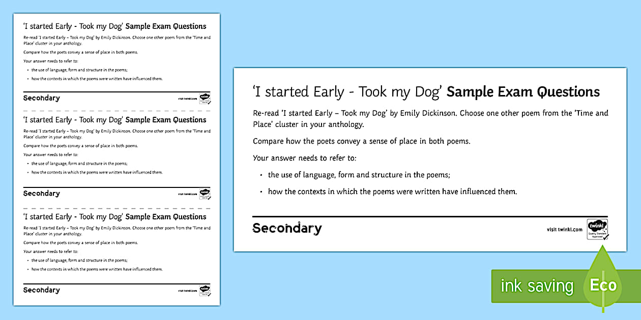 GCSE 'I started Early - Took my Dog' by Emily Dickinson Edexcel-Style ...