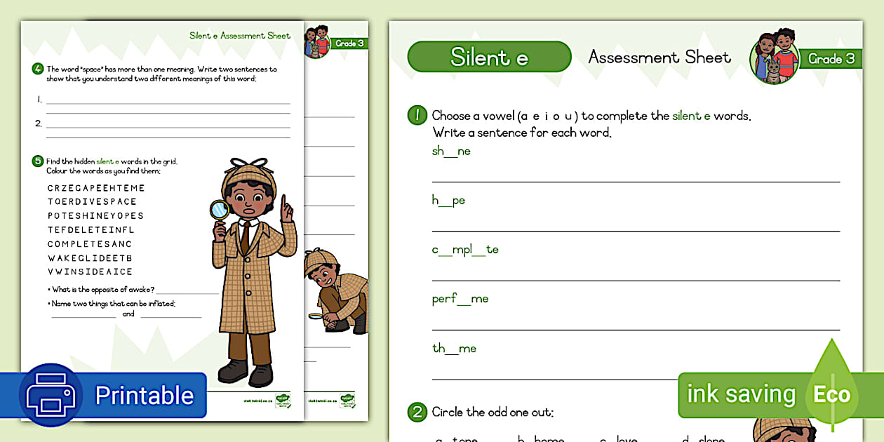 Grade 3 Phonics: Silent e Assessment Sheet - Twinkl