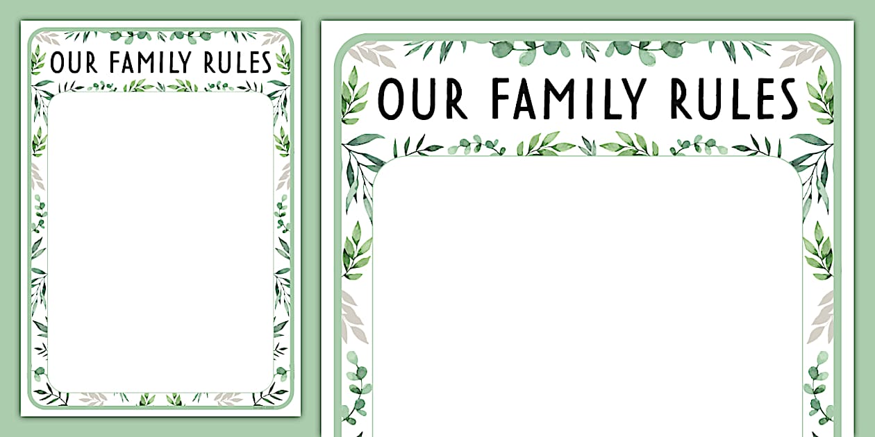 Botanical-Themed Our Family Rules Display Poster - Twinkl