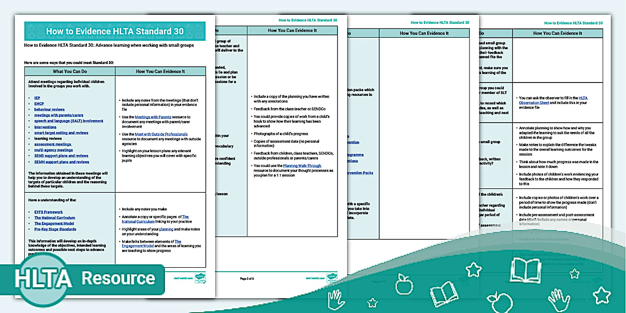 How to Evidence HLTA Standard 30 (teacher made) - Twinkl