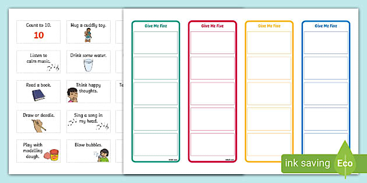 Give Me Five Calming Strategies Editable Bookmarks - Twinkl