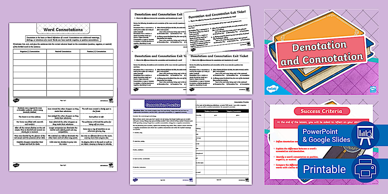 Sixth Grade Connotation and Denotation Lesson Pack - Twinkl