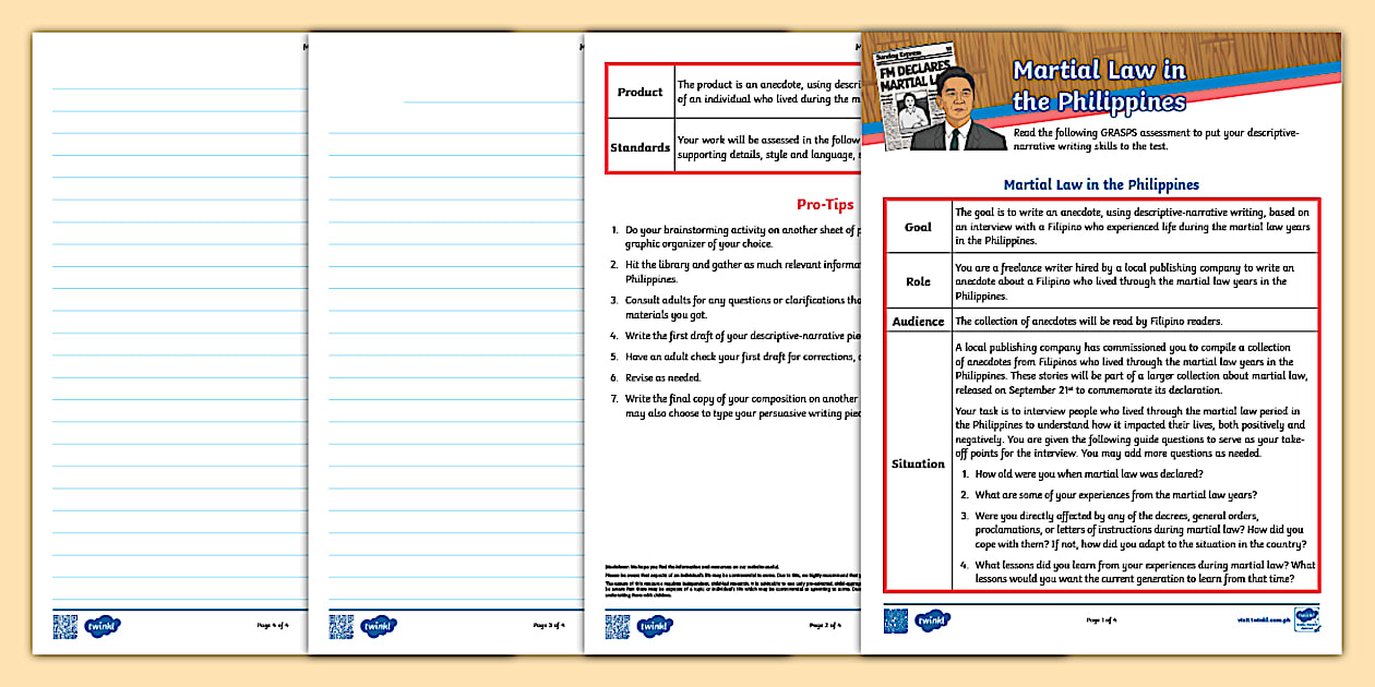 Martial Law Essay: Descriptive-Narrative Writing | Grade 6 | Twinkl