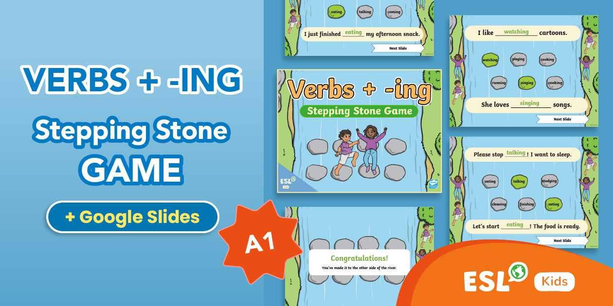 ESL Verbs + -ing Stepping Stone Game [Kids, A1]