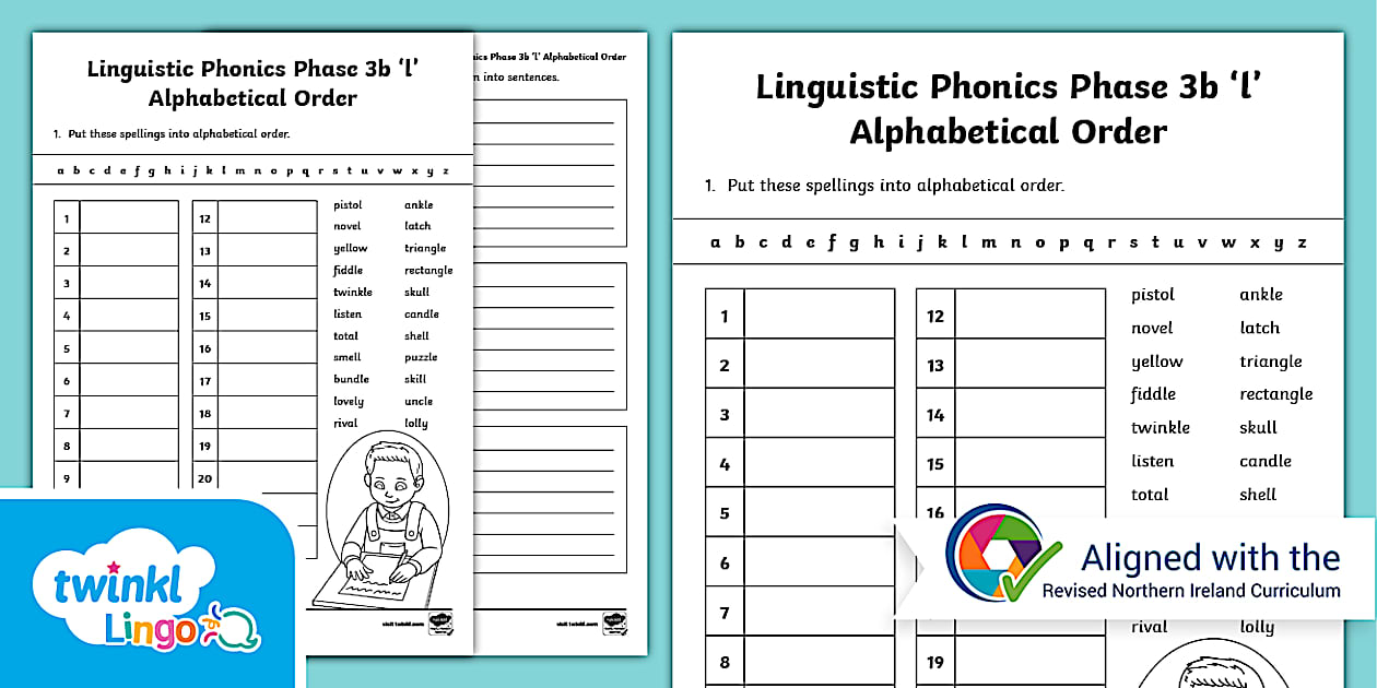 Linguistic Phonics Phase 3b 'l' Alphabetical Order