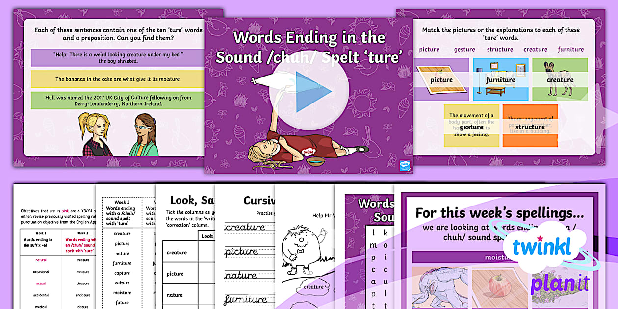 PlanIt Spelling Year 3 Term 3B W3: Words Ending with a /chuh/ Sound ...