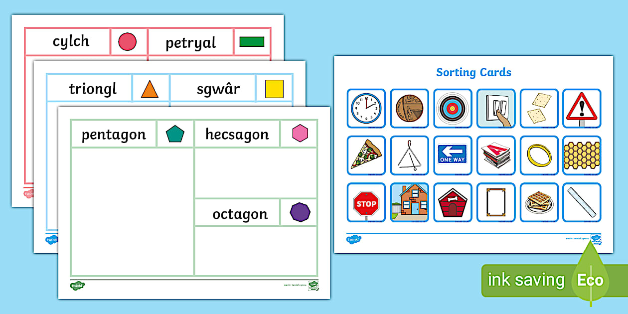 2D Shape Sorting Activity Welsh Vocabulary (teacher made)