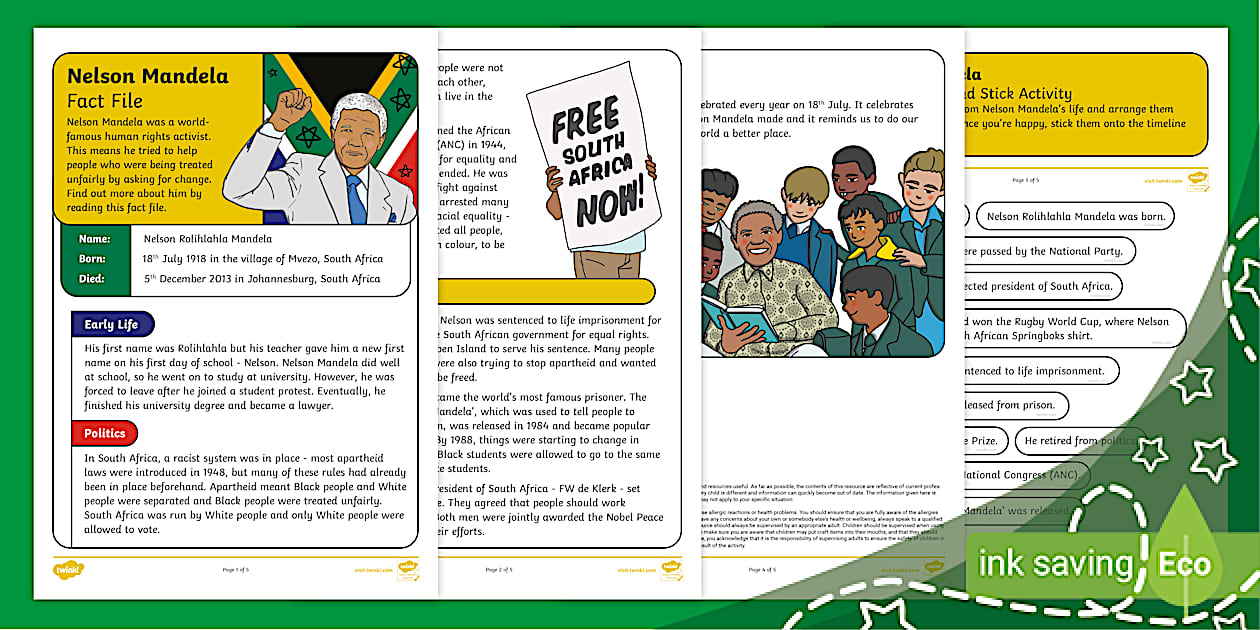 Nelson Mandela Fact File and Timeline Cut and Stick Activity