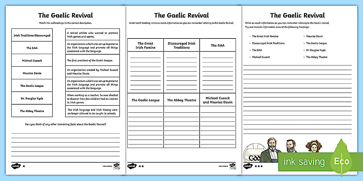The Gaelic Revival Differentiated Writing Worksheets