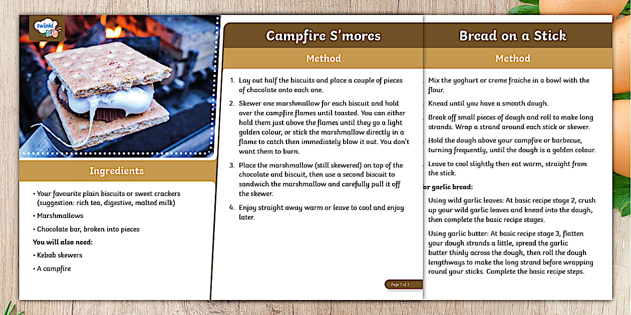 Campfire Recipes - Outdoor Activities | Twinkl Party