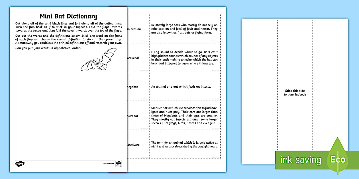 Mini Bat Dictionary Worksheet / Worksheet (Teacher-Made)