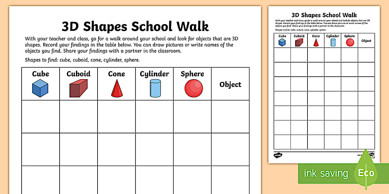 Editable 3D Shapes School Walk Worksheet (teacher made)