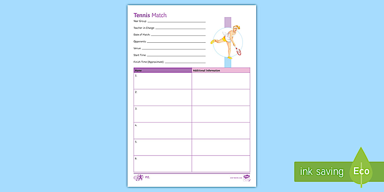 Tennis: Match Sheet Editable Proforma (Teacher-Made)