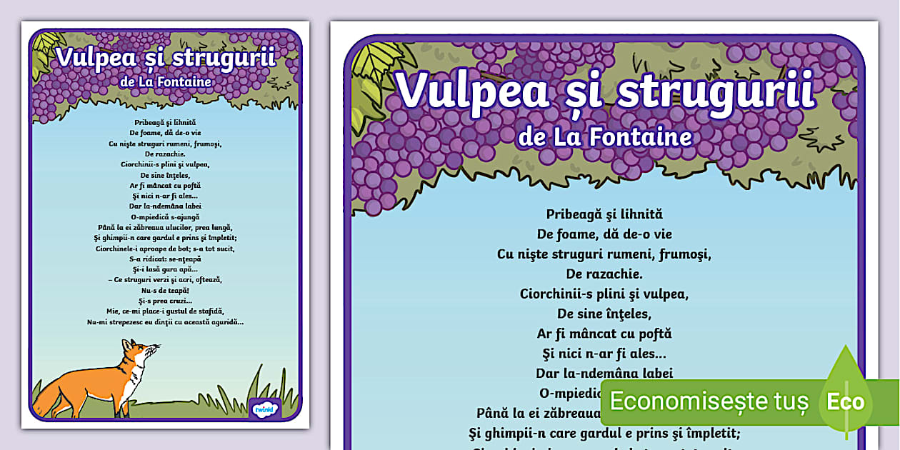 Vulpea și strugurii – Fabulă (teacher made) - Twinkl