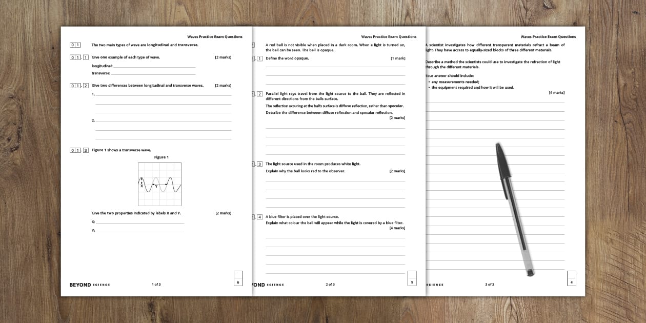 KS3 Waves Practice Exam Questions Higher (teacher made)