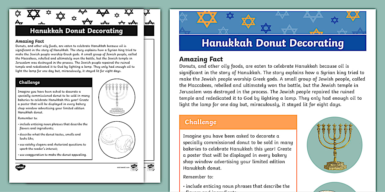 Hanukkah Donut Decorating Worksheet | Grades 3-5 | Twinkl