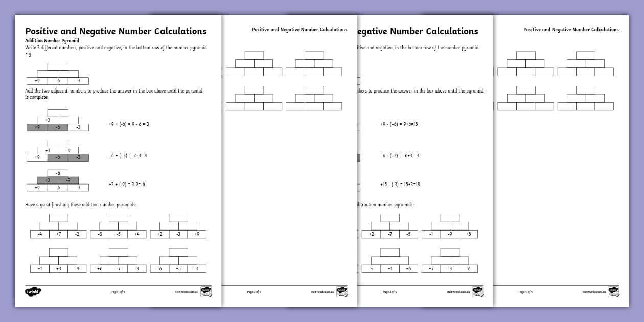 Positive and Negative Number Calculations (teacher made)