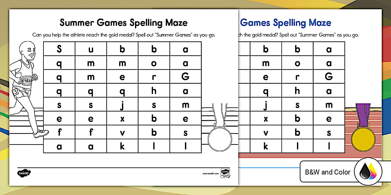 Summer Games Spelling Maze for K-2nd Grade (teacher made)