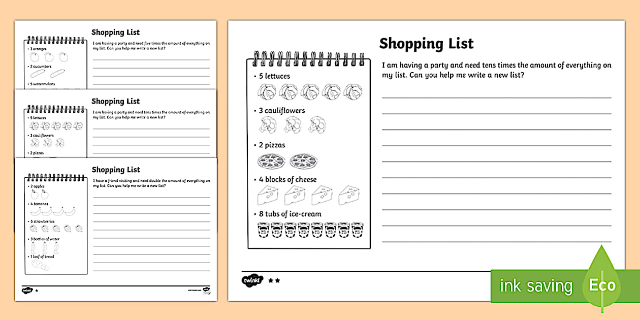 Shopping List Worksheet | Shopping Worksheets (teacher made)