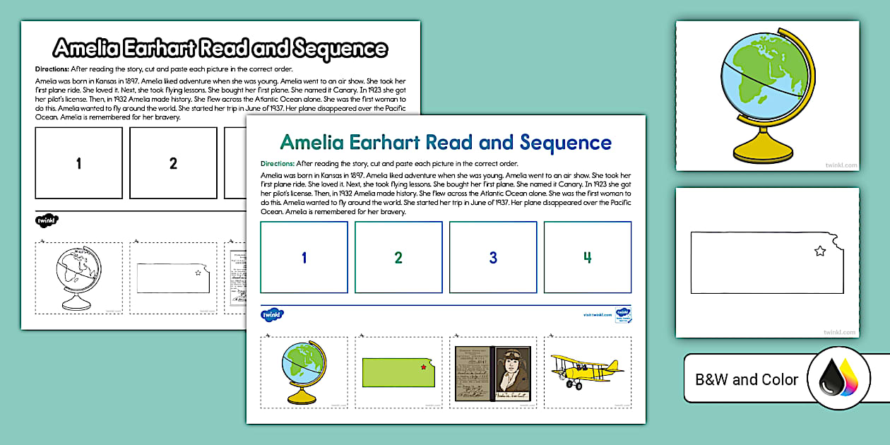 Amelia Earhart Sequencing Worksheet | History | Twinkl USA