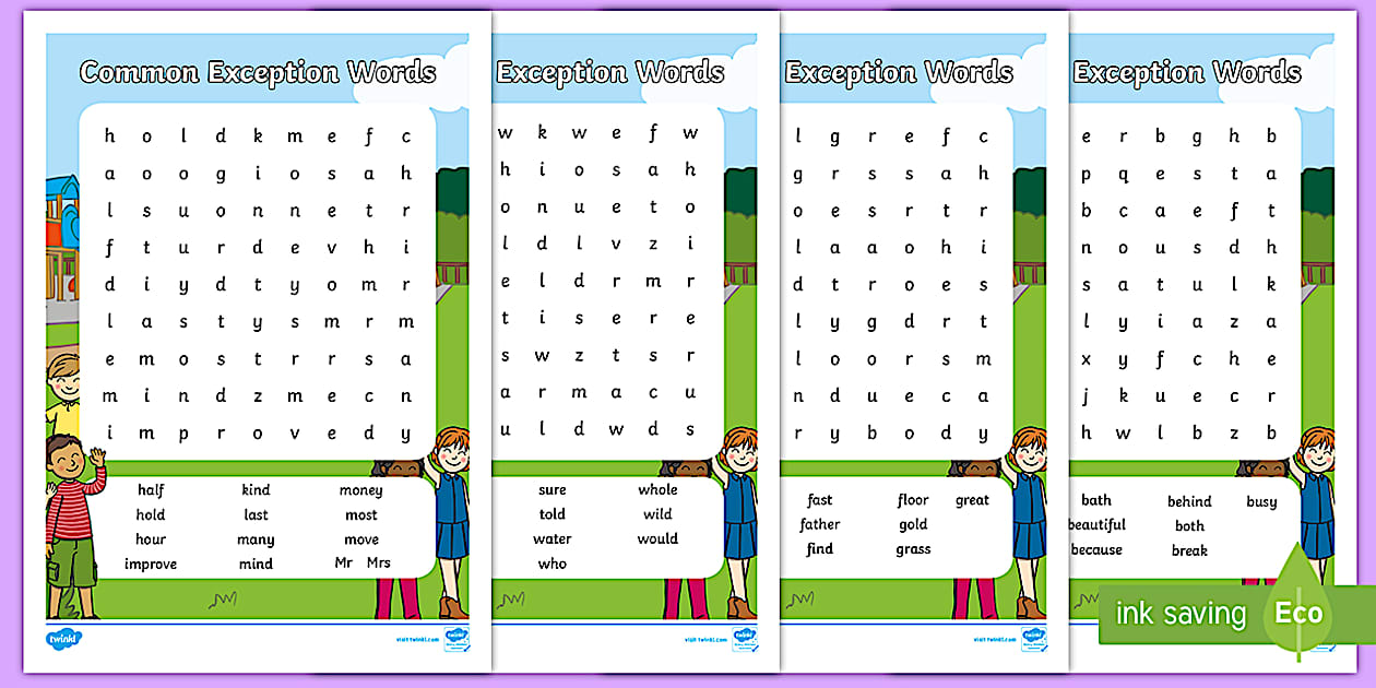 Common Exception Words | Year 2 Word Search Pack - Twinkl