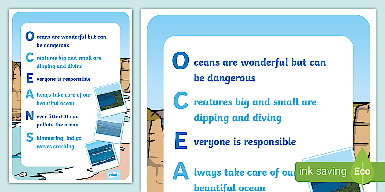 Oceans Acrostic Poem Example (teacher made) - Twinkl