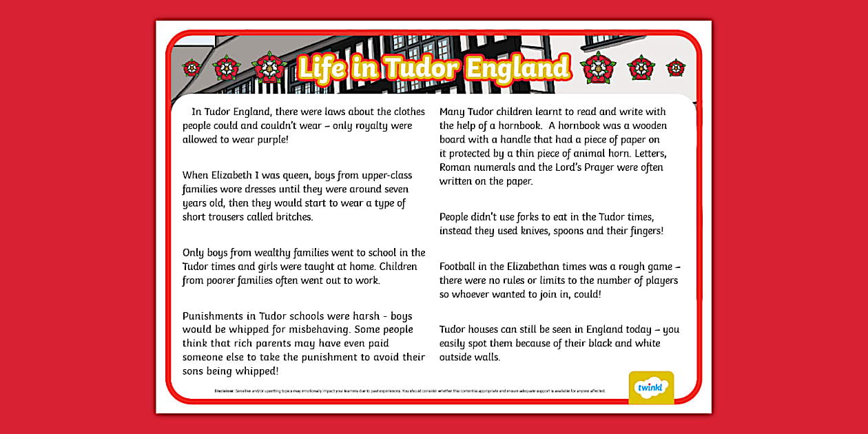 Life in Tudor England Fact Poster