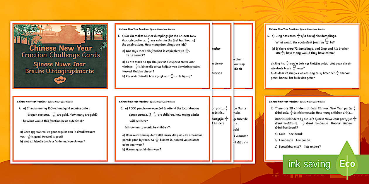 Chinese New Year Fraction Challenge Cards - Twinkl