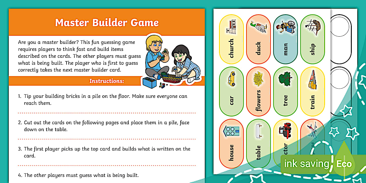 Master Builder Game Cards (Ages 5 - 7) (teacher made)