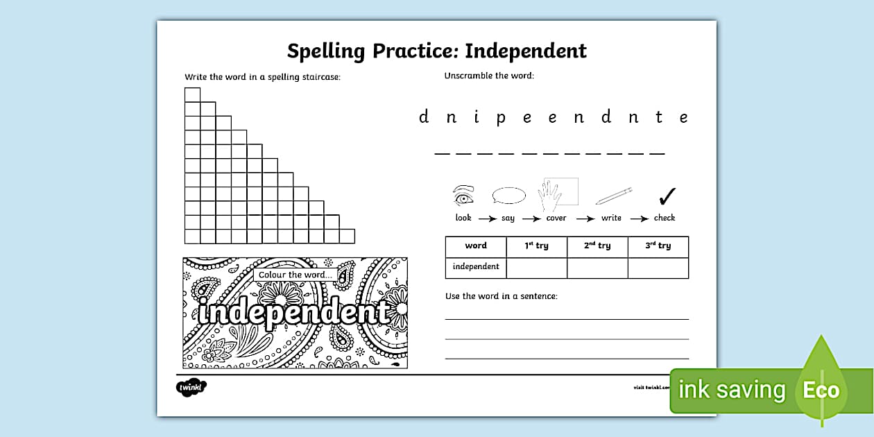 Independent Spelling Practice Worksheet