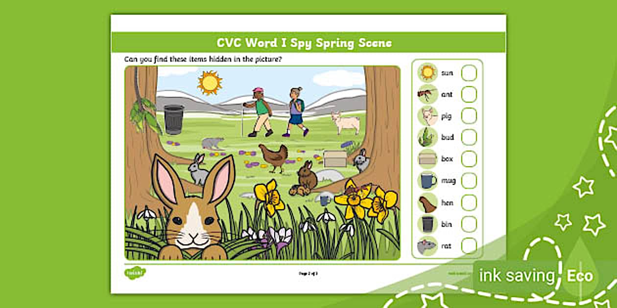 CVC Word I Spy Spring Scene (teacher made) - Twinkl