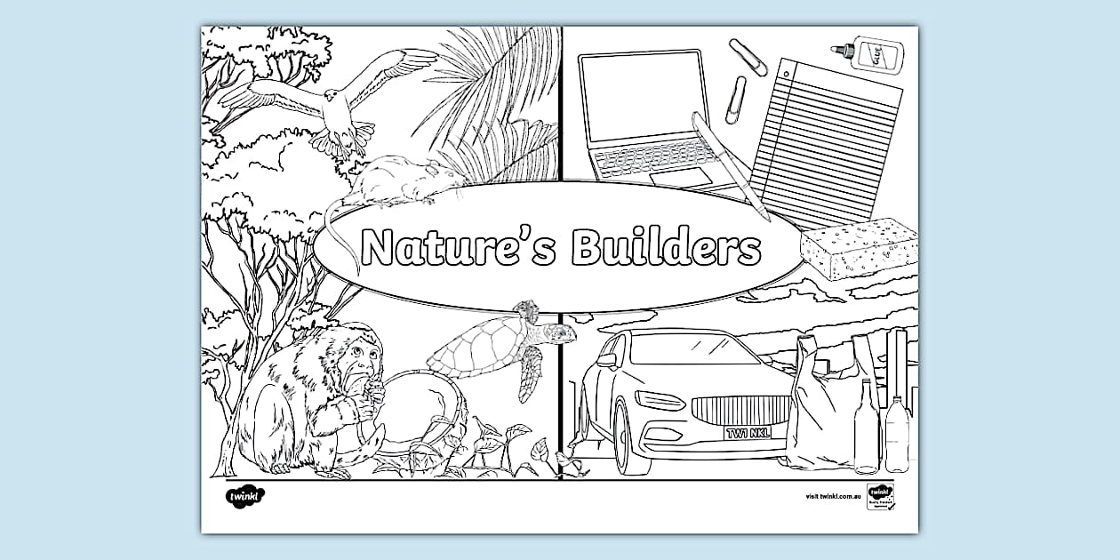 Mini IU Foundation Nature's Builders Title Colouring Page
