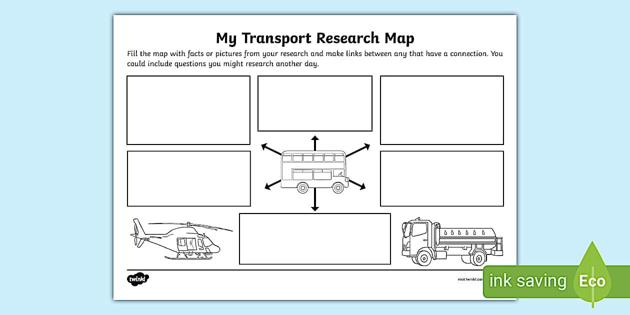 Black and White Transport Topic Research Map - Twinkl