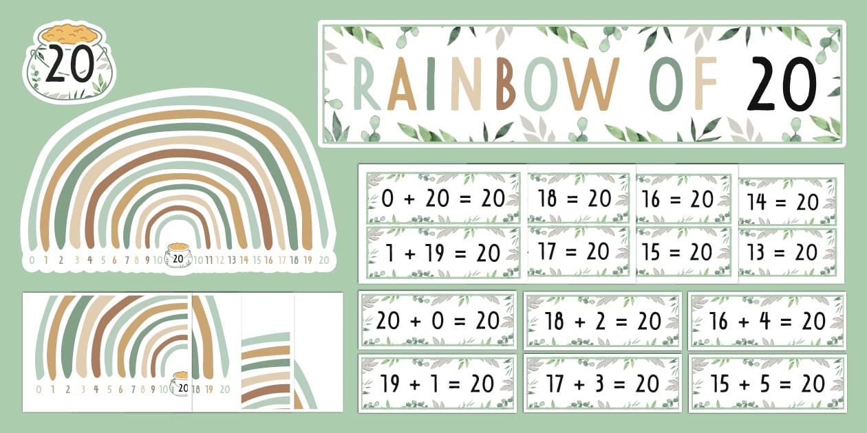 Botanical-Themed Rainbow Number Bonds of Twenty Display Pack